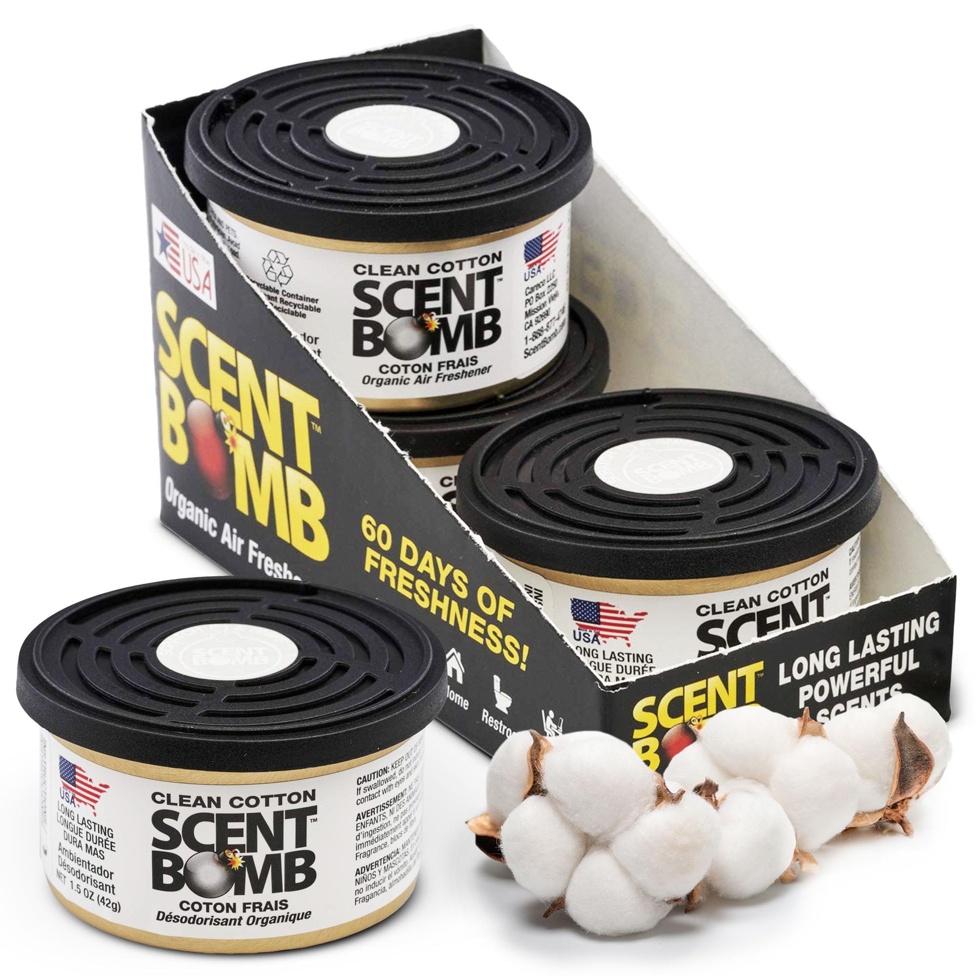 Scent Bomb Clean Cotton Organic Spill-Proof Air Freshener Cans ...