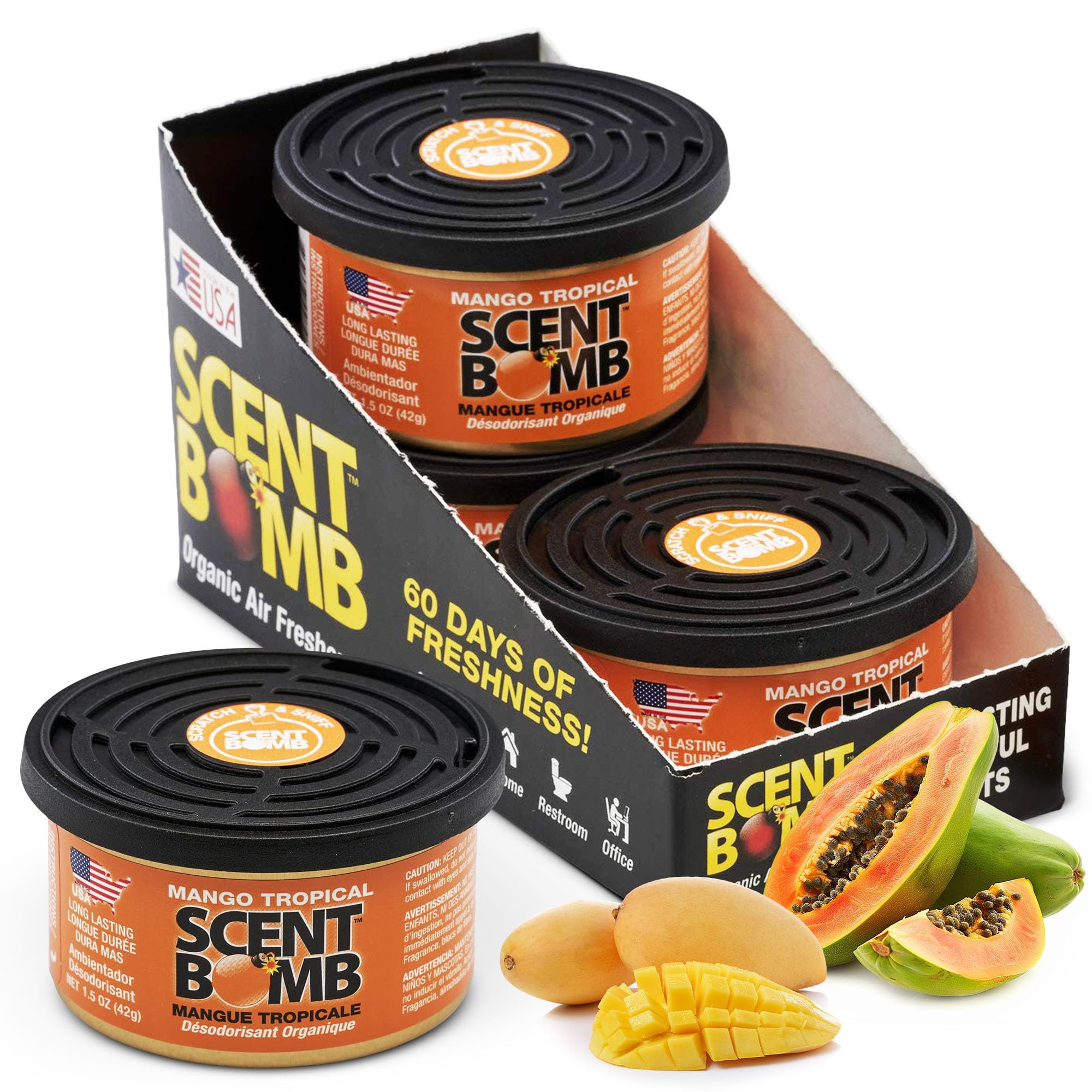 Scent Bomb Mango Tropical Organic Spill-Proof Air Freshener Cans ...