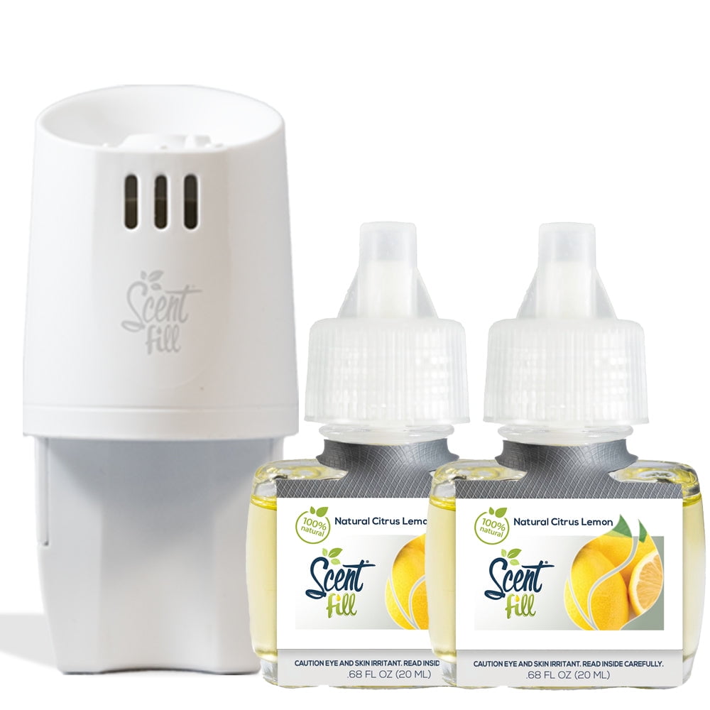 Scent Fill Lemon and Citrus Plug-In Air Freshener Starter Kit, 2 Scented Oil Refills + Diffuser ...