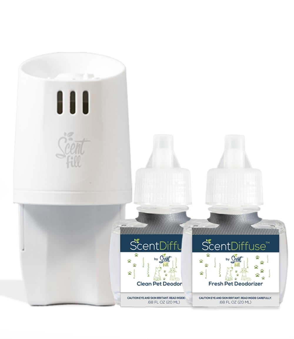 ScentDiffuse Pet Odor Deodorizing Air Freshener Starter Kit, 2 Refills ...