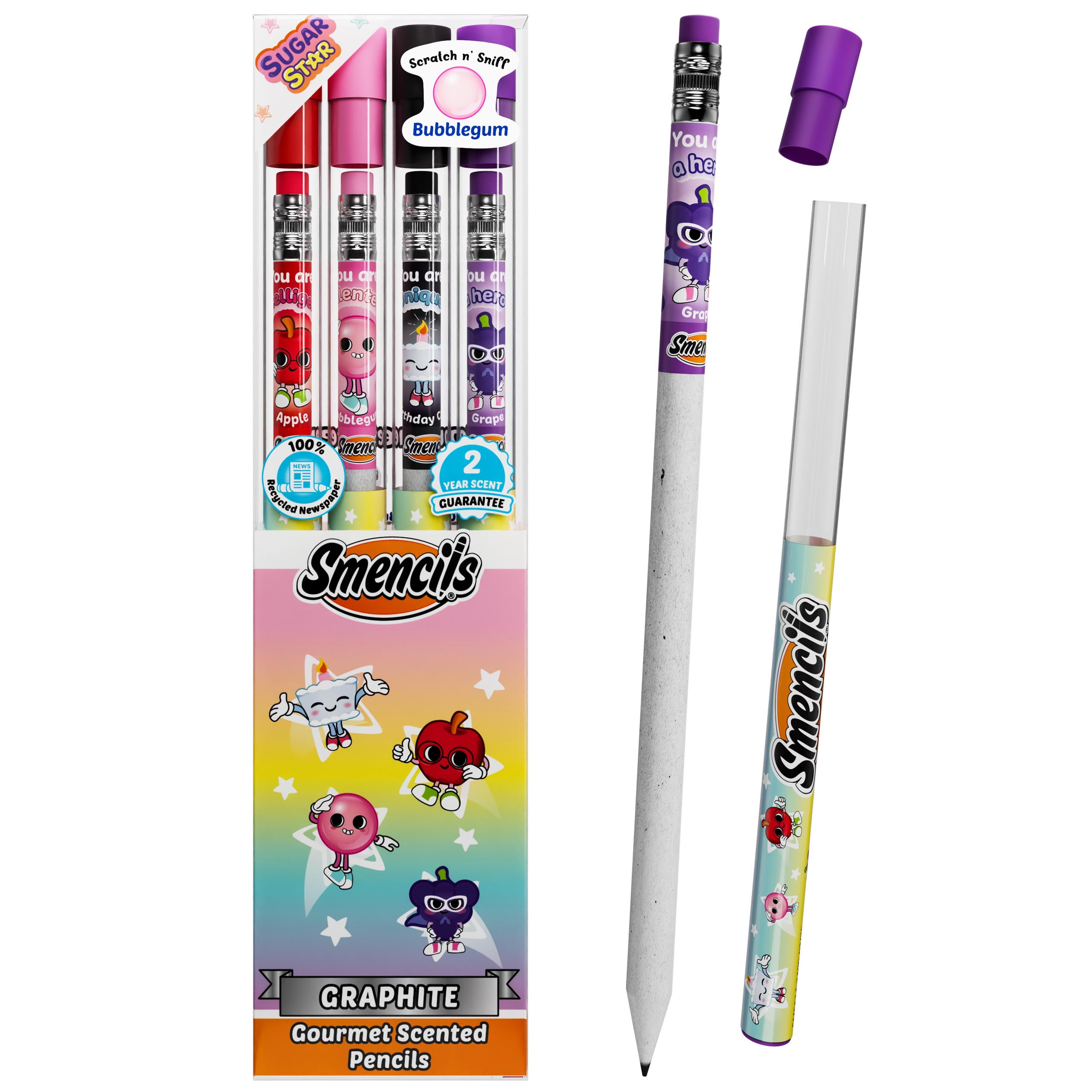 Scentco Sugar Stars Smencils 4-Pack 2mm Pencils, Bubblegum Scent ...