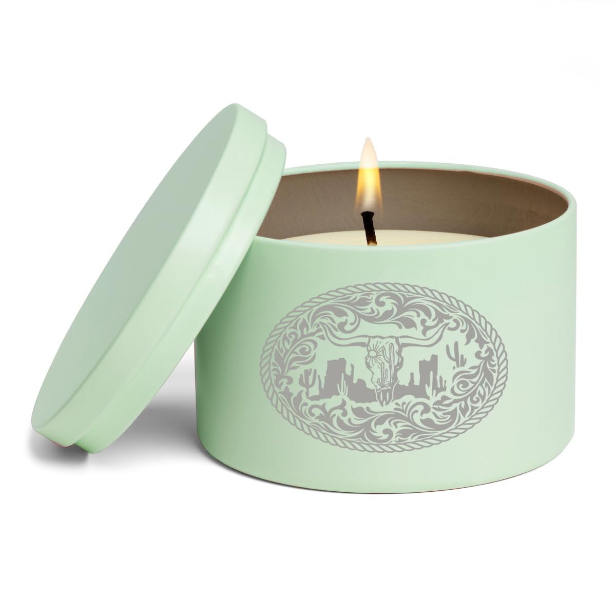 Scented Candle Gift 8oz with Lid Bull Skull Desert Belt Buckle (Green ...