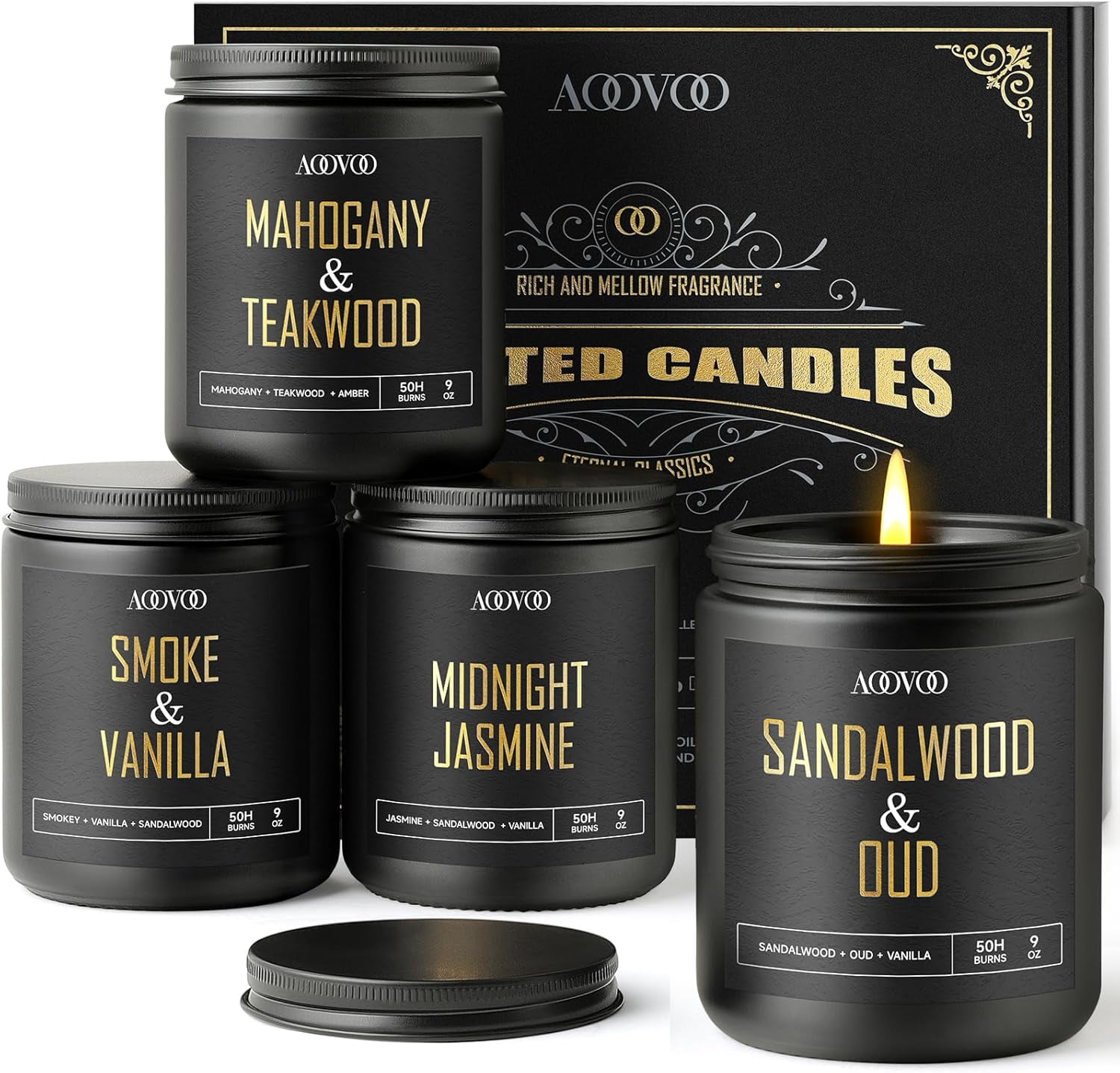 Scented Candles for Men - 4 Pack Home Scented Candles, 36oz Soy Wax ...