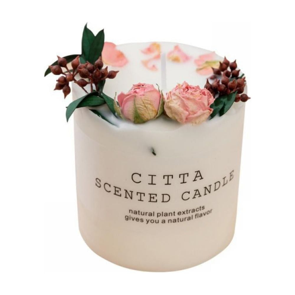 Scented Candles Organic Soy Wax Floral Design Lemon Fruit Dried Flower ...