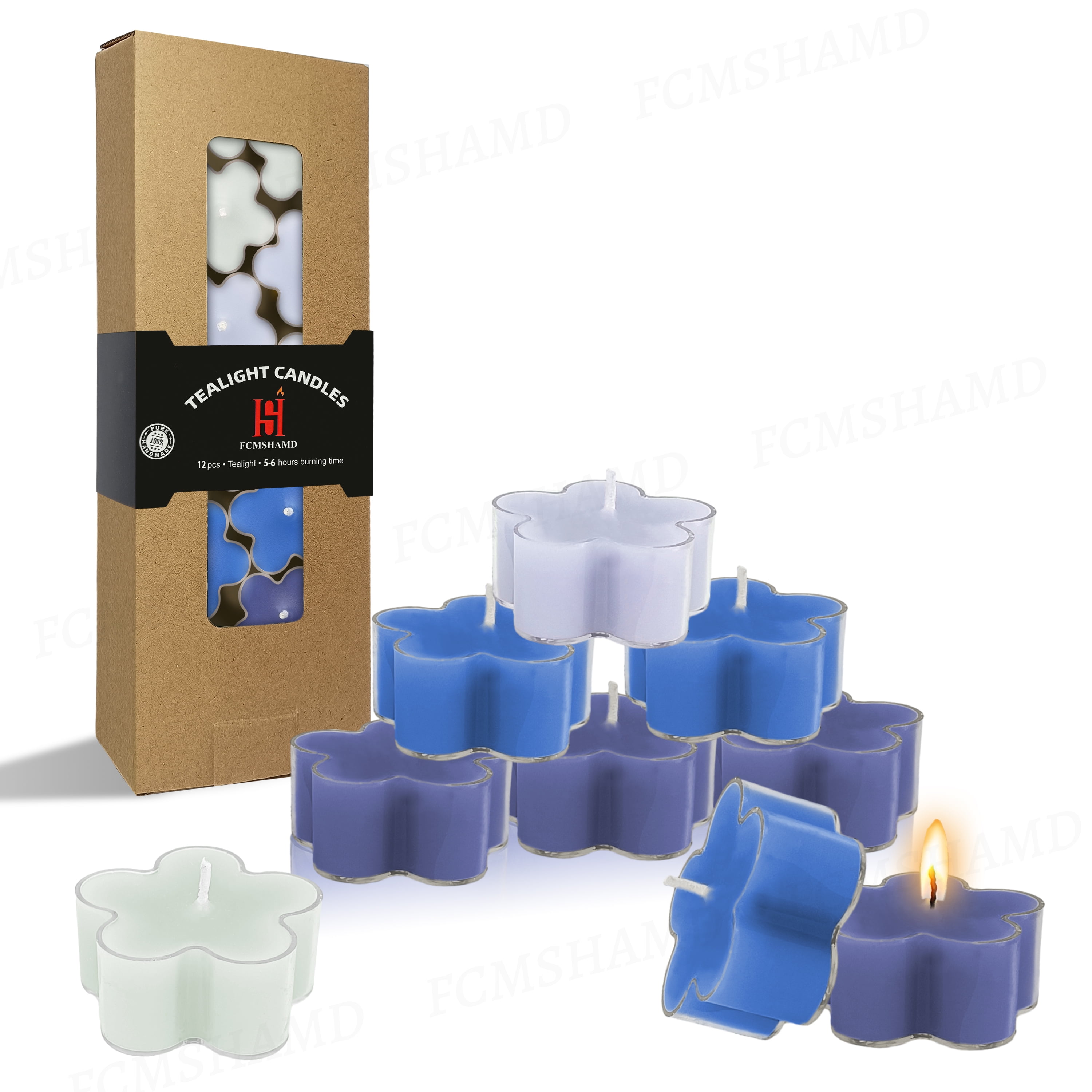Scented Tealight Candles, Clear Cup Blue Tea Lights Candles, 12 Pack ...
