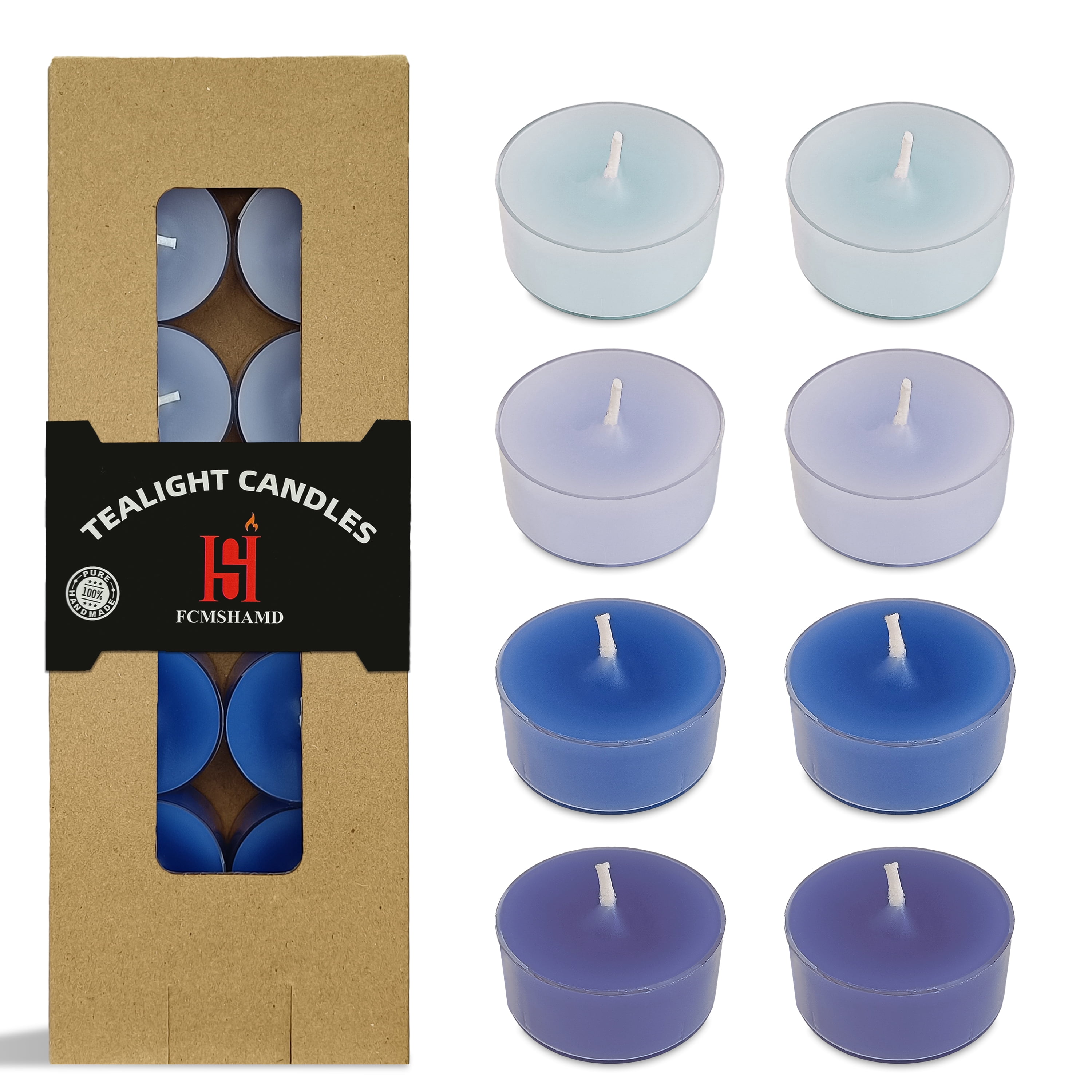 Scented Tealight Candles, Clear Cup Blue Tea Lights Candles, 24 Pack ...