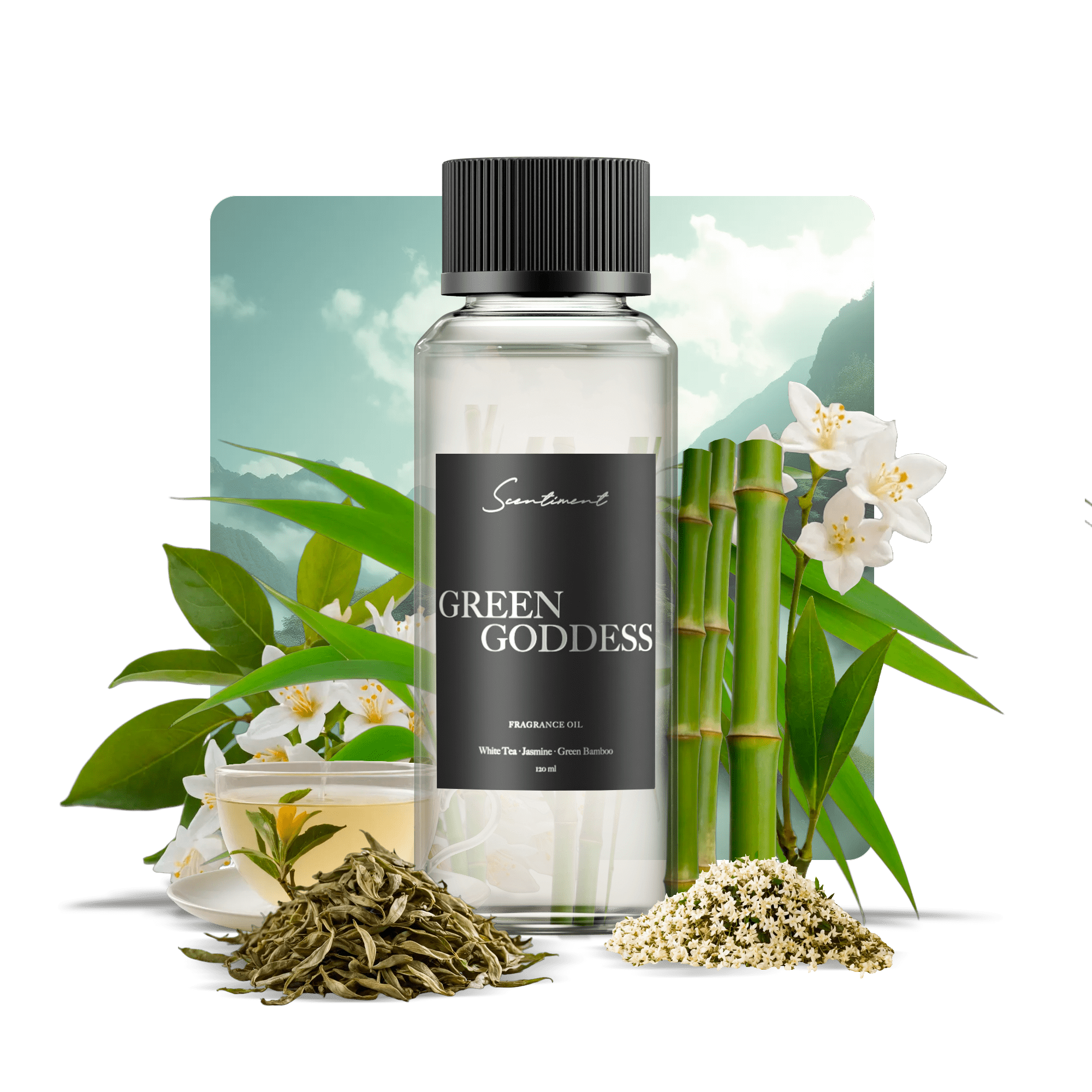 Scentiment Green Goddess Diffuser Oil – 20ml | White Tea & Bamboo ...