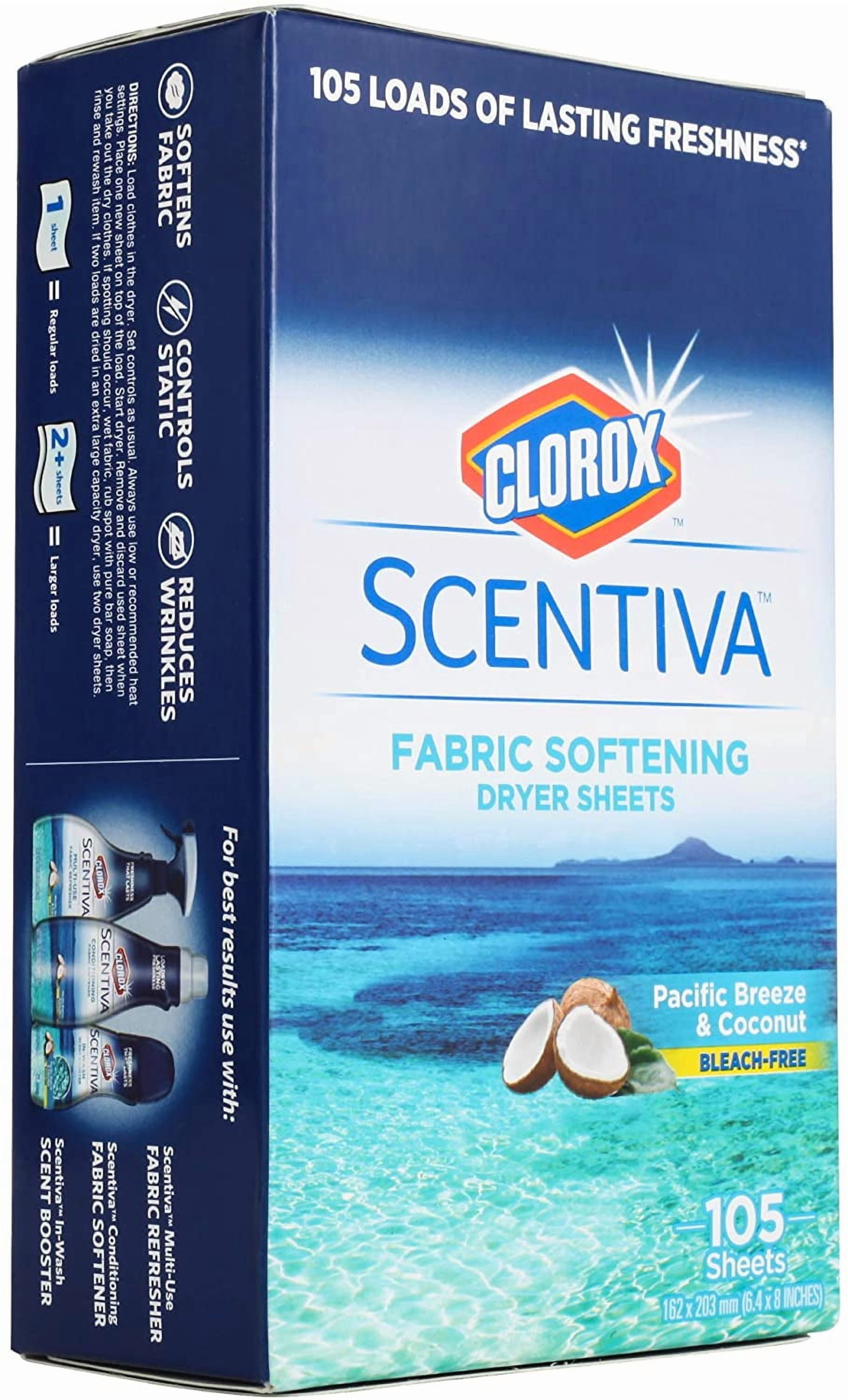 Scentiva Fabric Softener Dryer Sheets, Pacific Breeze & Coconut Scent ...