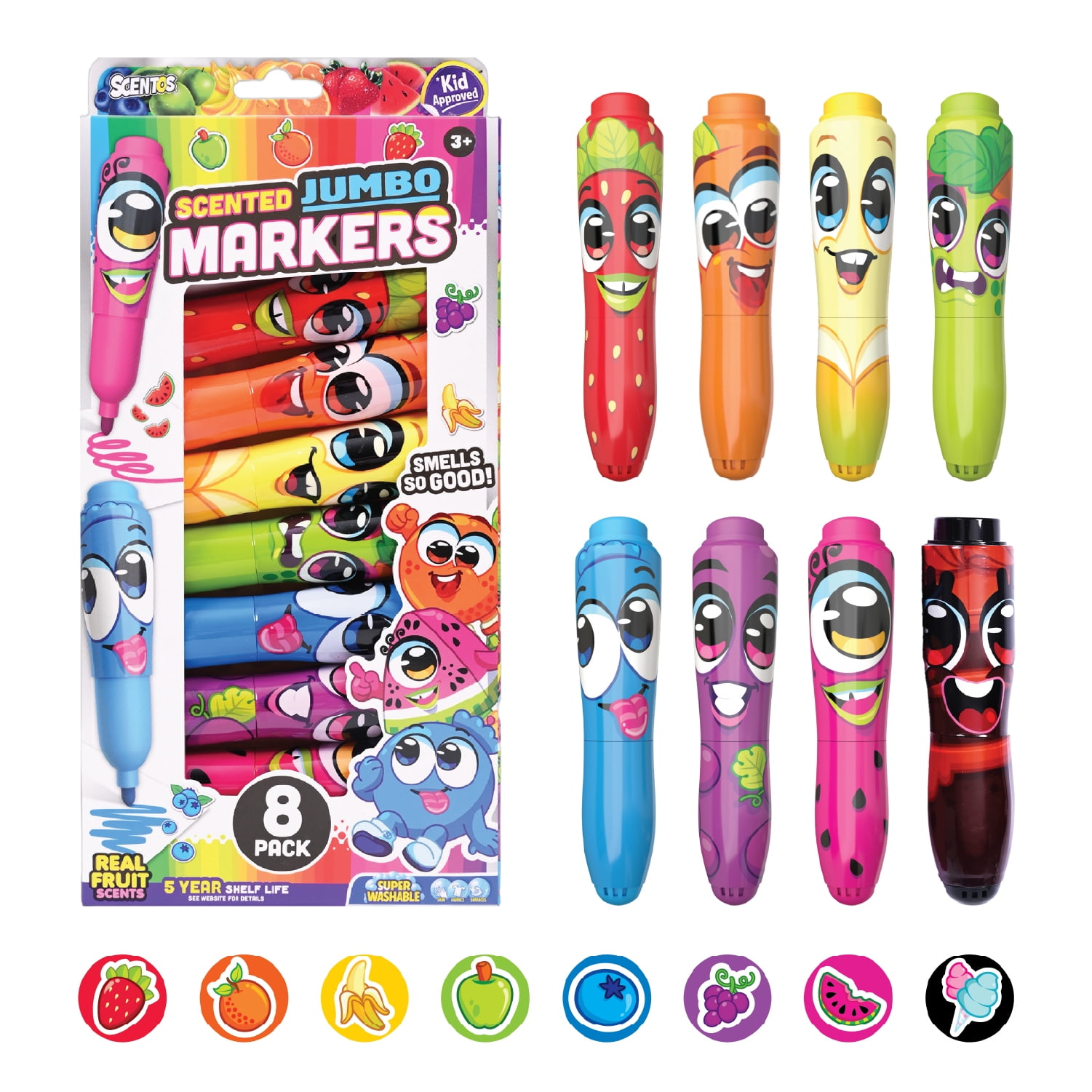 Scentos Jumbo Scented Markers, 8 Pack, Fruit Fragrances, Super Washable ...