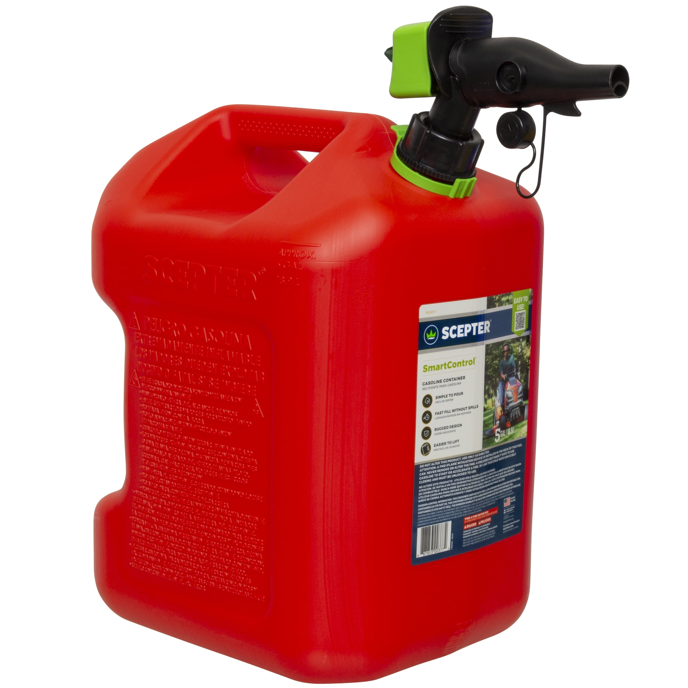 Scepter 5 Gallon Capacity Smart Control Dual Handle Gas Can, FSCG571EOC, Red Fuel Container ...