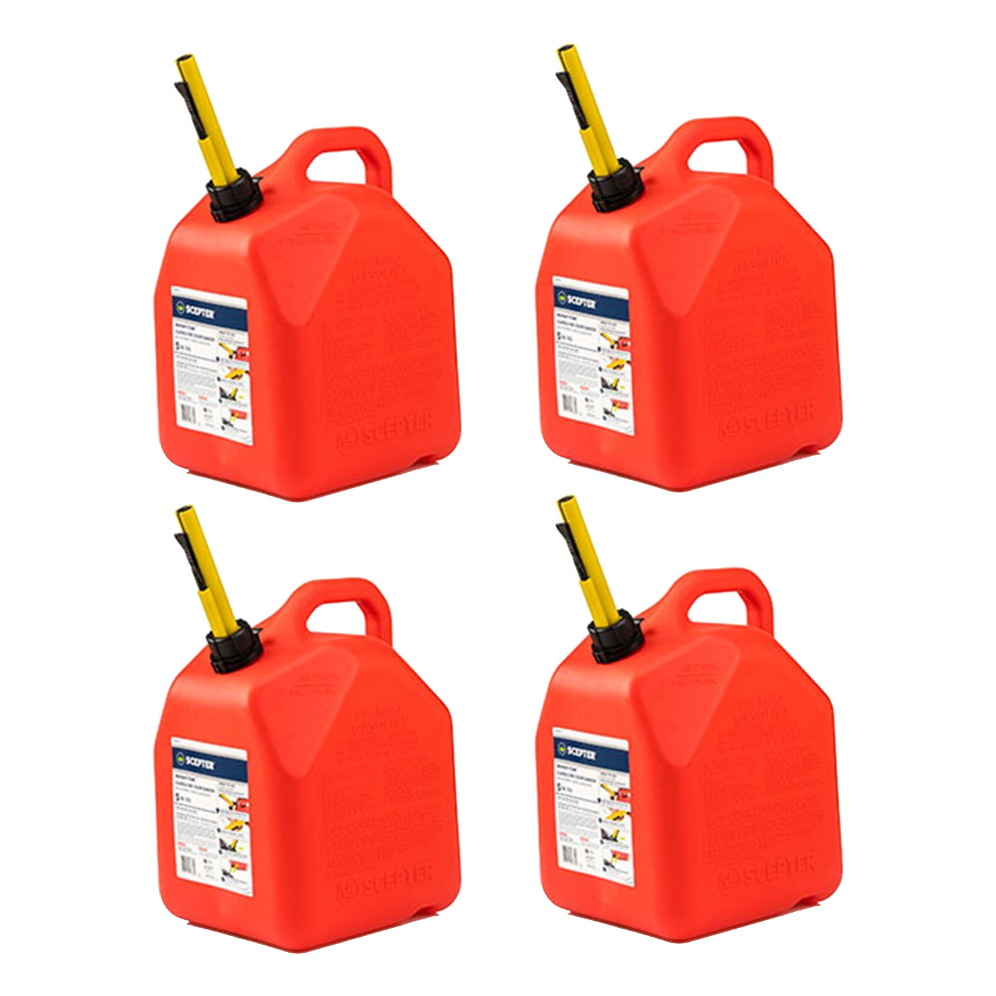 Scepter 5 Gallon SmartControl Leak Proof Fuel Storage Jerry Can, FG4G511, Red, 4 Pack - Walmart.com