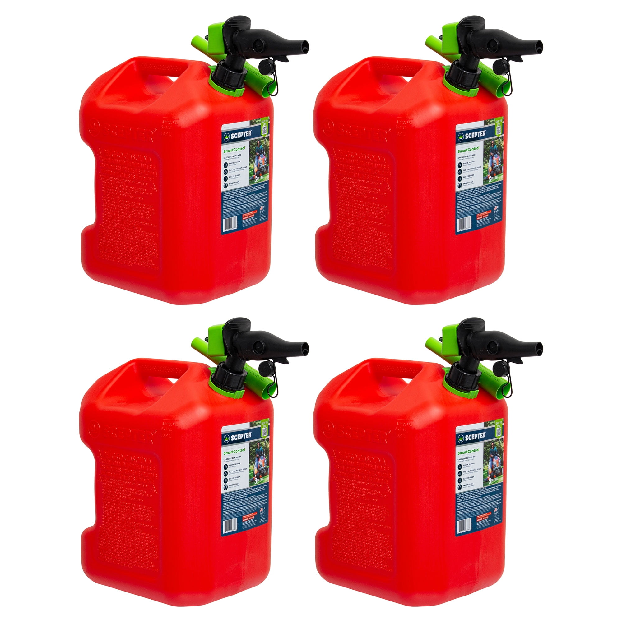 Scepter SmartControl Dual Handle 5 Gal Gasoline Can w/Funnel, 4 Pack ...