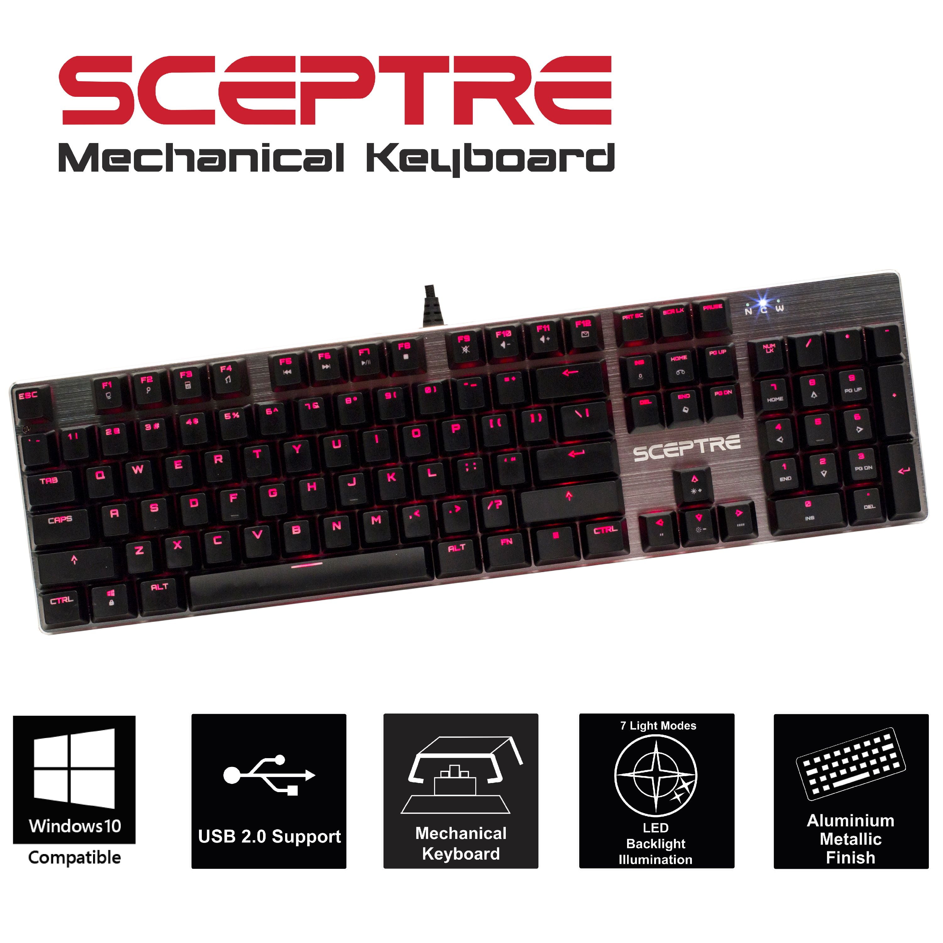 Sceptre SK-604 104 Key USB Wired Illuminated Mechanical Gaming Keyboard ...