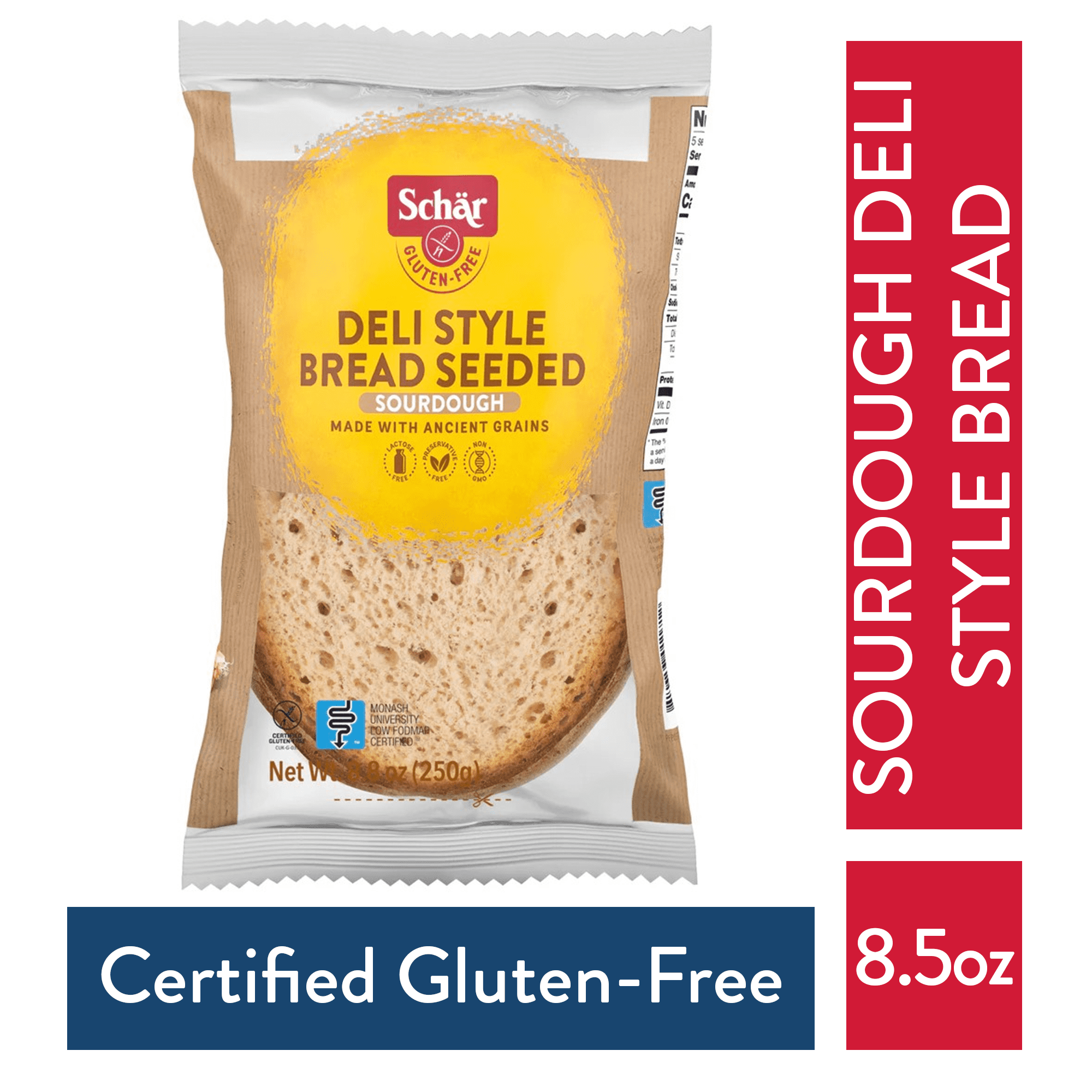 Schar Gluten-Free Sourdough Deli Style Bread, 8.5 oz Sliced Loaf ...