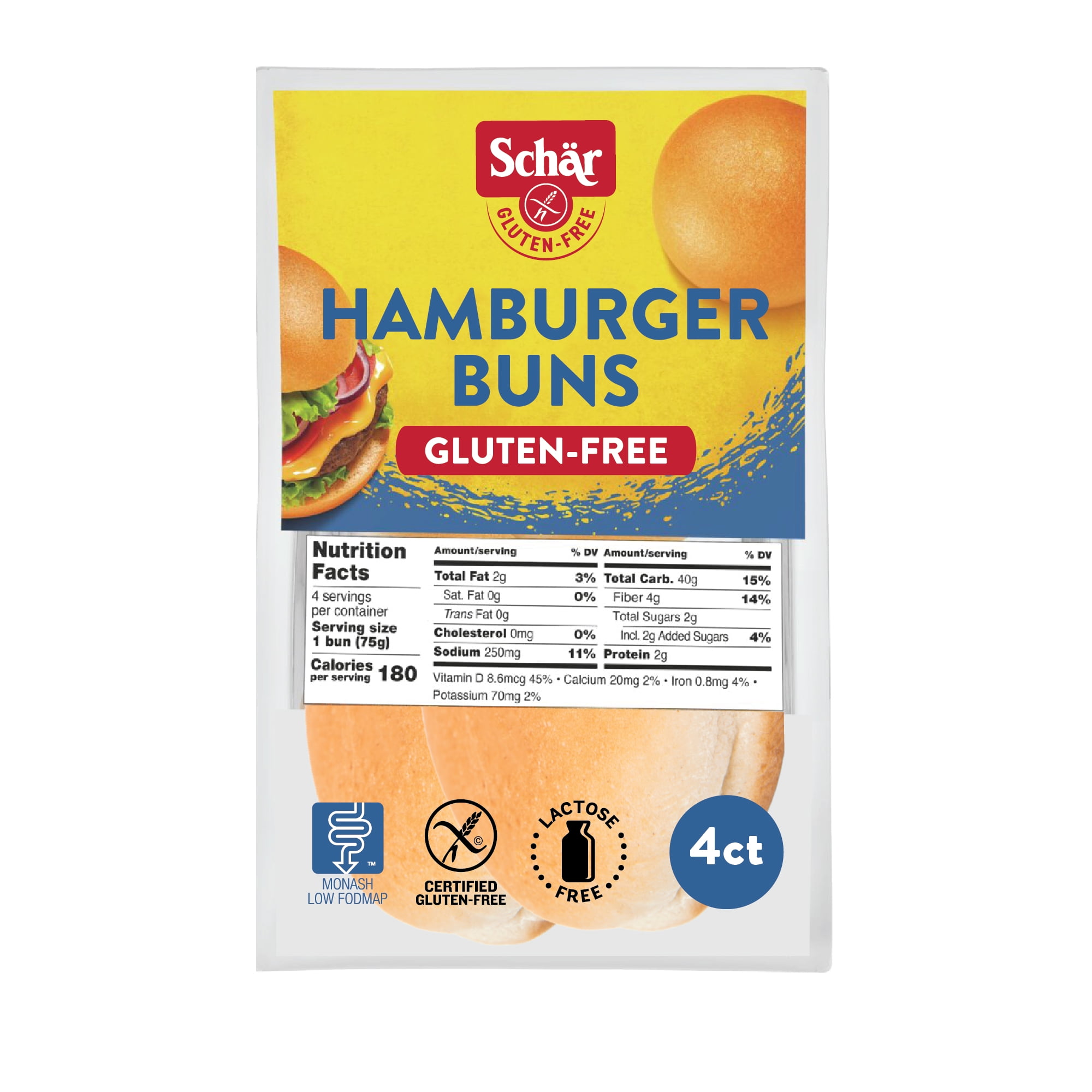 Schar Gluten Free Hamburger Buns, Shelf-Stable, 10.6 oz (4 Count ...