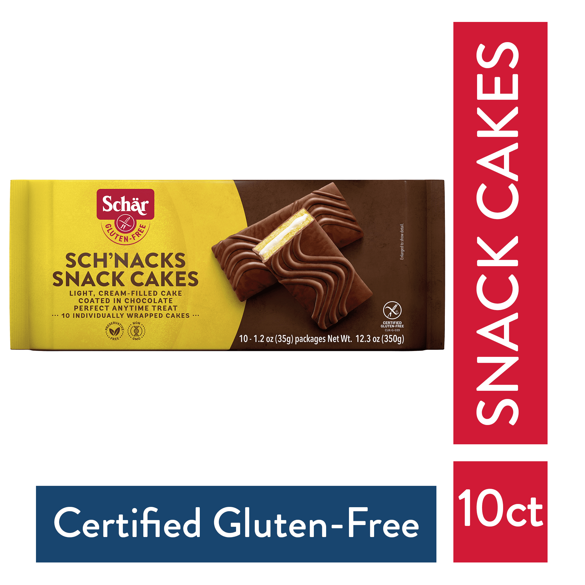 Schar Gluten-Free Sch'nacks, Chocolate Cream Filled Snack Cakes, 10 ...