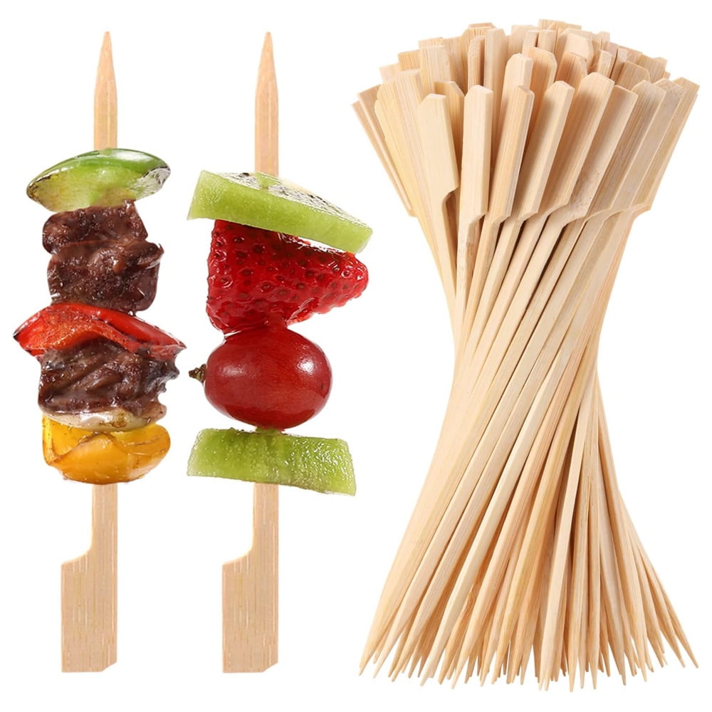 Scheam 100 Pcs Bamboo Barbecue Sticks Flat Wooden Skewers Party ...