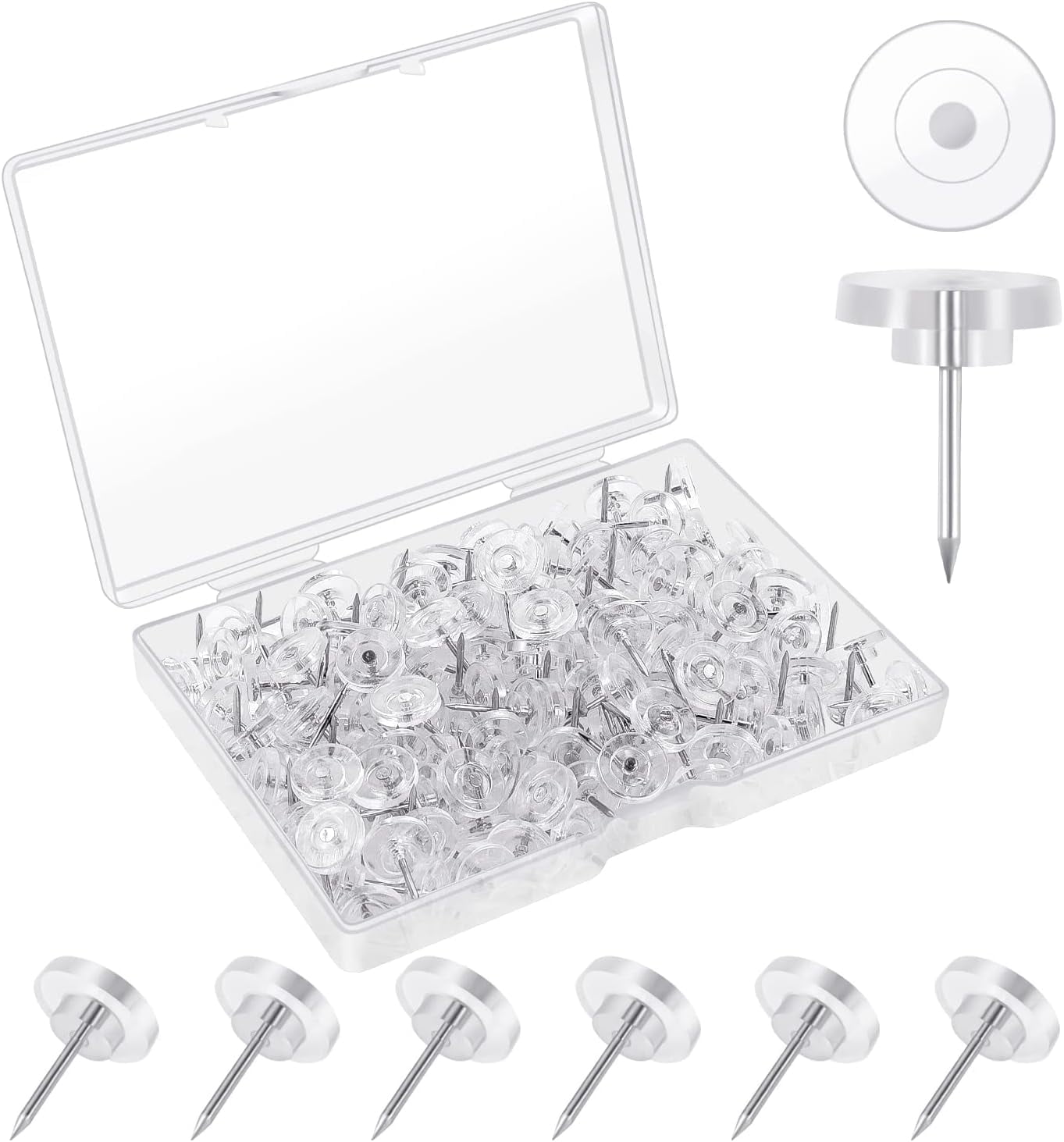 Scheam 100 Pcs Clear Push Pins, Round Plastic Transparent Thumb Tacks ...