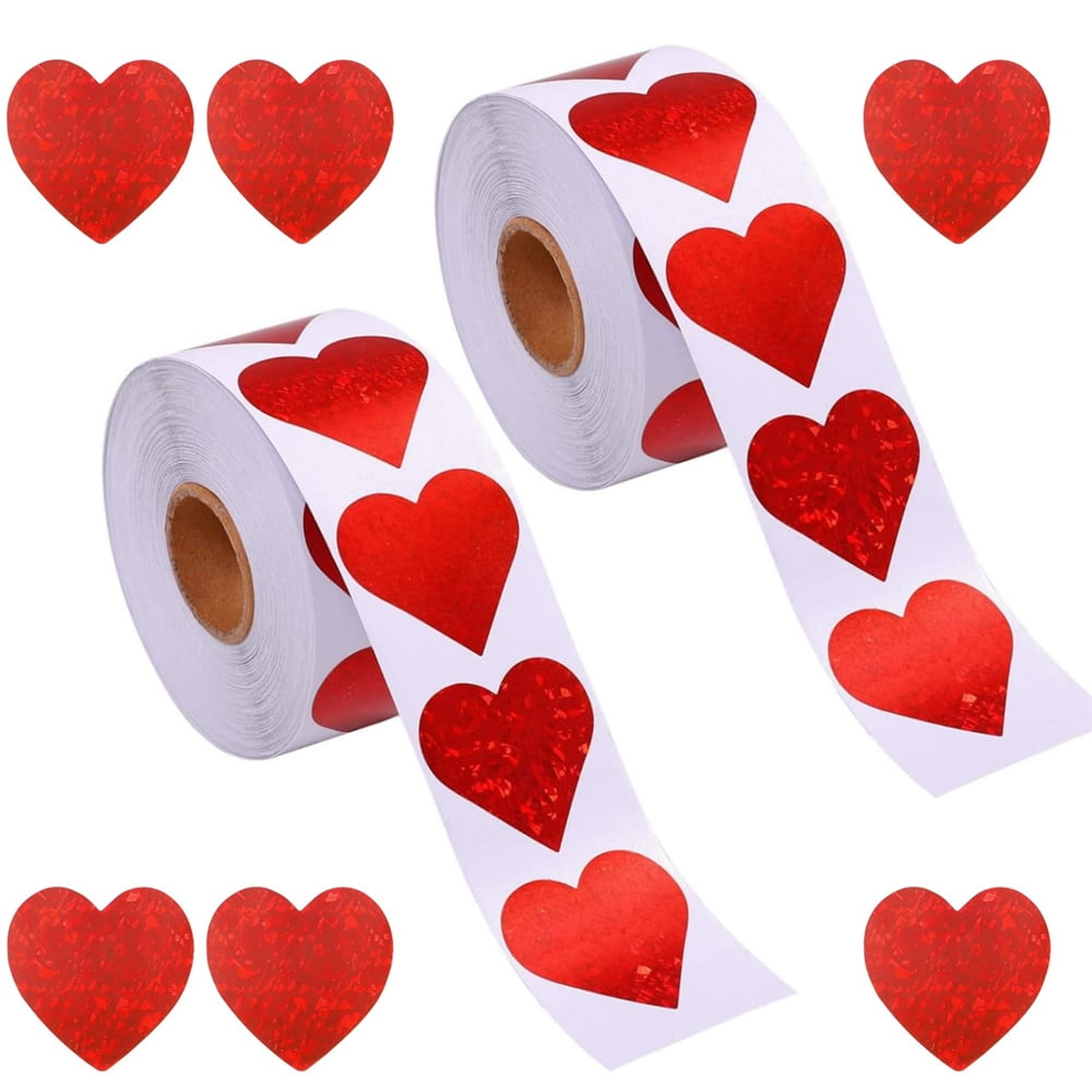Scheam 100Pcs Glitter Red Heart Paper Sticker,1 Inch Love Heart Shaped ...