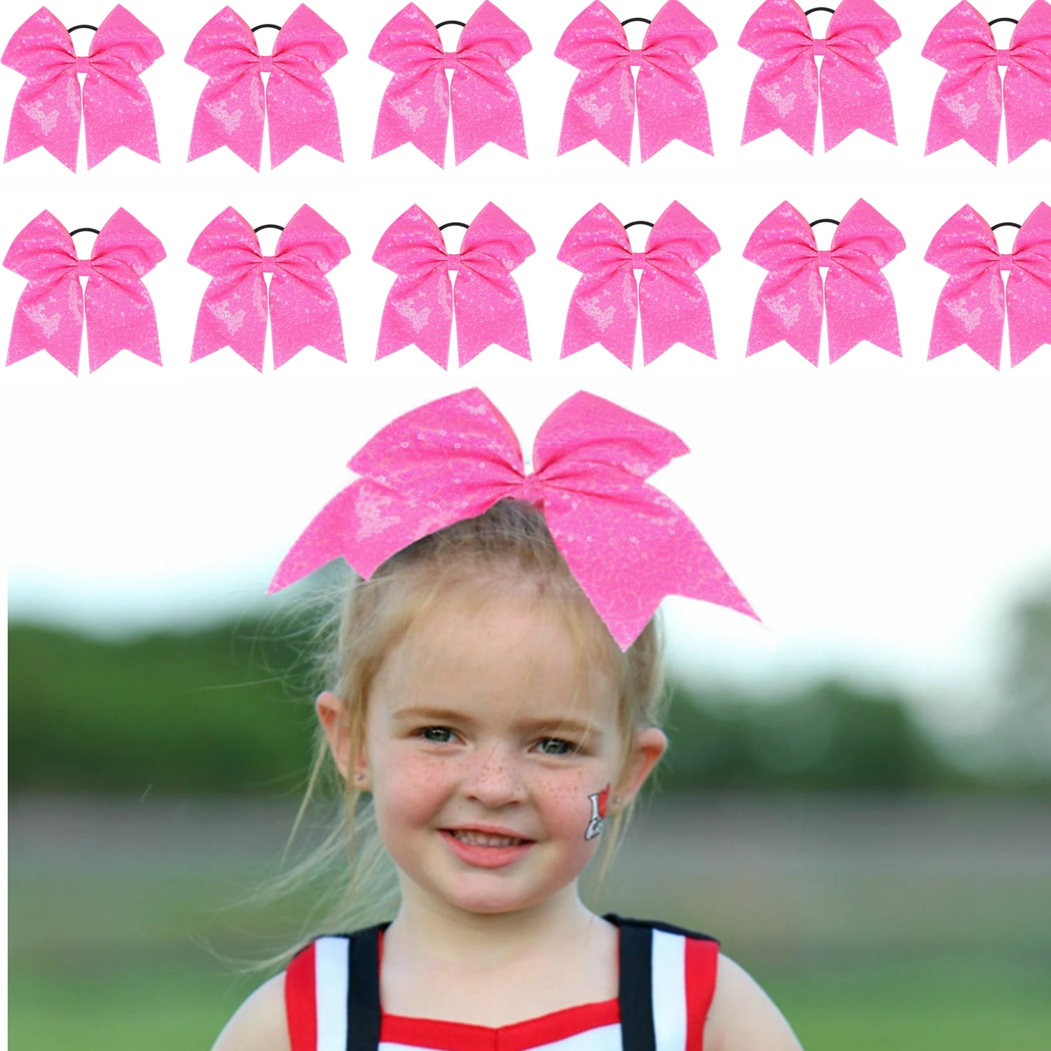 Scheam 12Pcs 7inch Large Glitter Cheer Bows Sequin Cheer Hair Bows ...