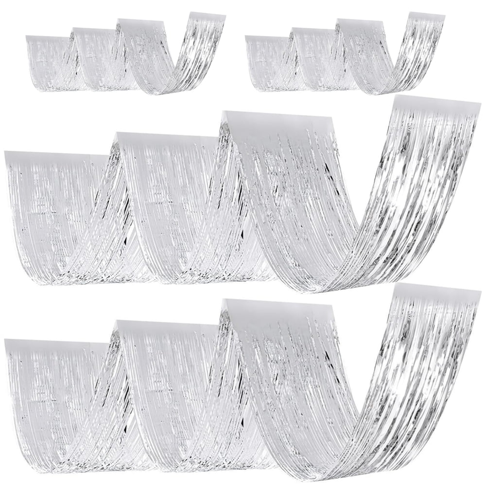 Scheam Silver Wave Tassel Ceiling Curtains,Metallic Foil Fringe Ceiling ...