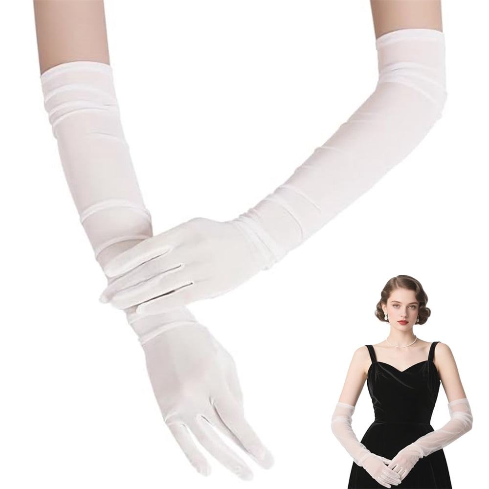 Scheam 1920s Opera Costume Gloves,1 Pair Long Satin Stretchy Gloves,21. ...
