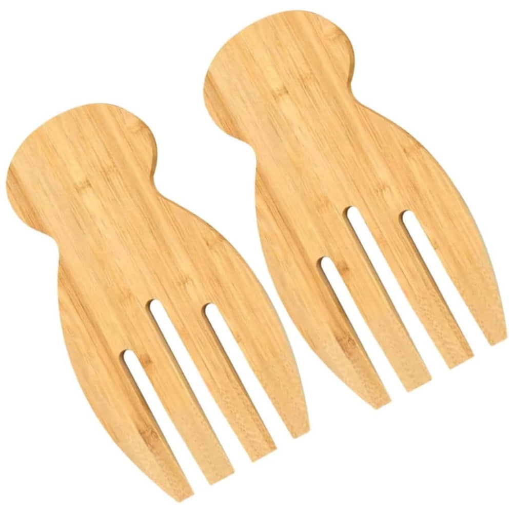 Scheam 2 Pcs Bamboo Salad Forks,Handmade Salad Server,Wood Salad Claws ...