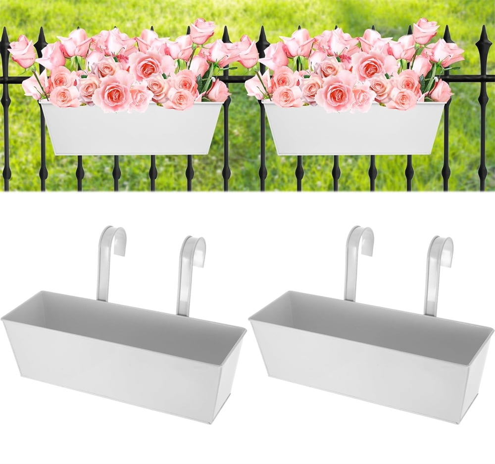 Scheam 2 Pcs Large Railing Planter Box,Metal Rectangle Hanging Flower ...