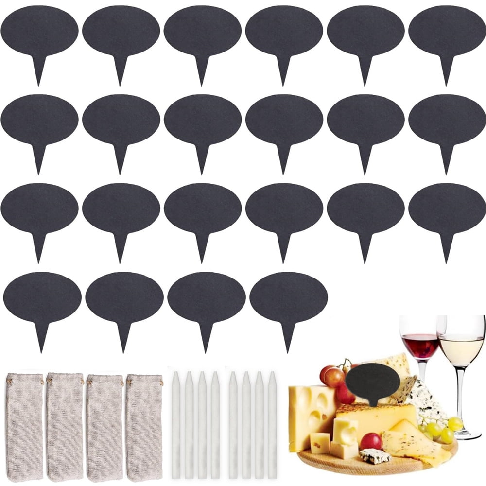 Scheam 24 Pcs Round Slate Markers,Cheese Markers for Charcuterie Board ...