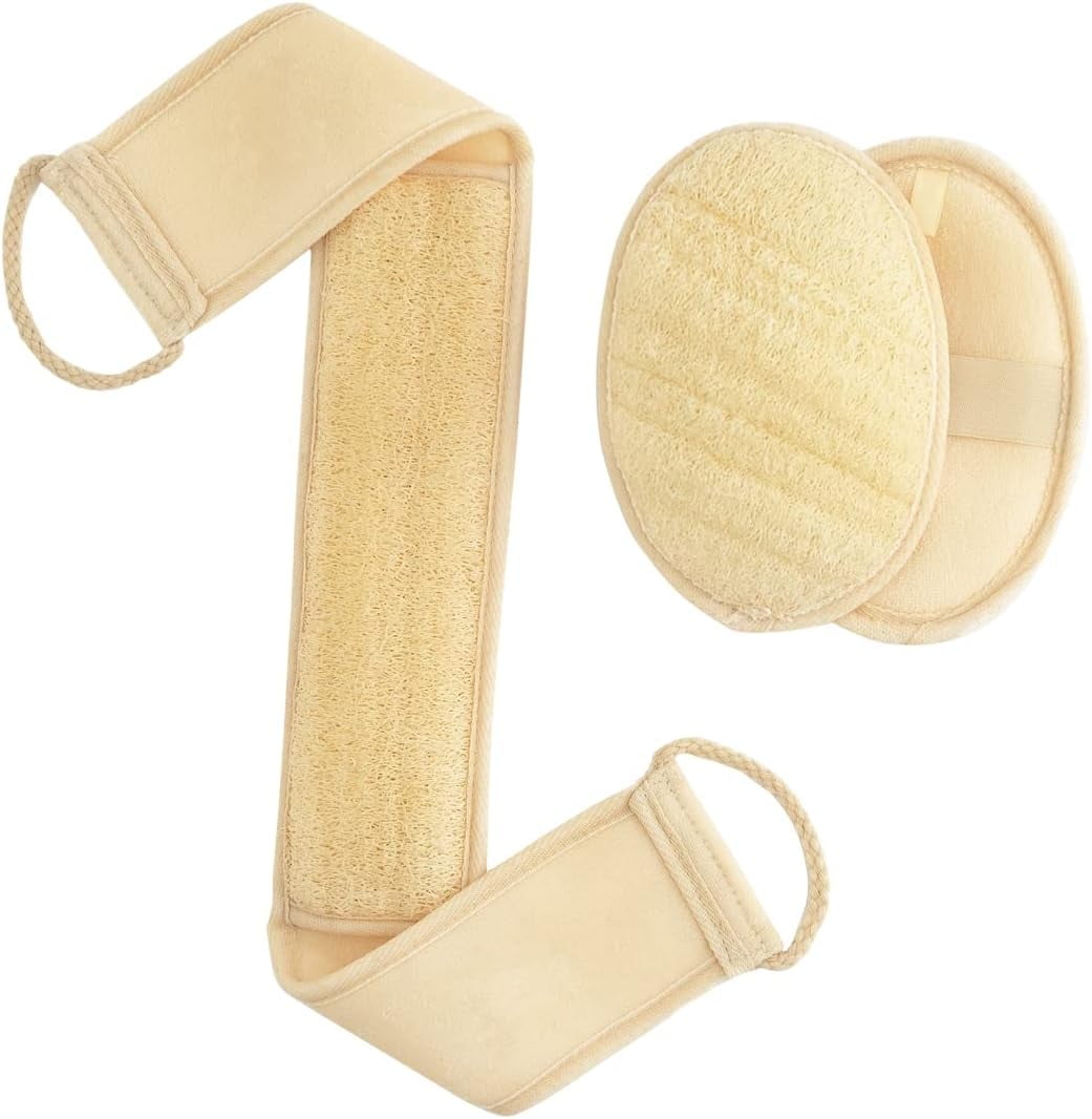 Scheam 3 in 1 Loofah Exfoliating Body Scrubber Set, Natural Loofah Back ...