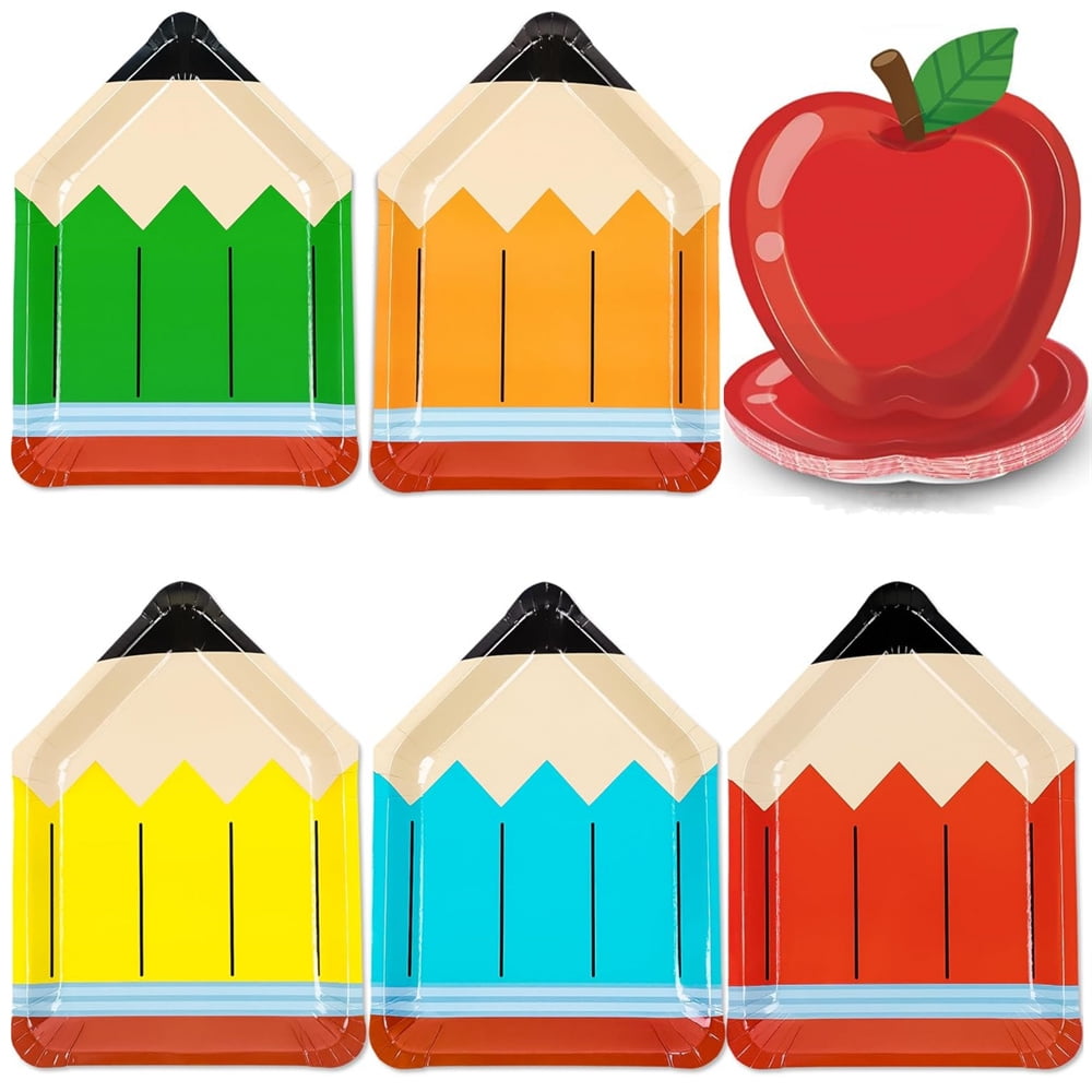 Scheam 35 Pcs Pencil Paper Food Plates,Apple-Shaped Serving Trays ...