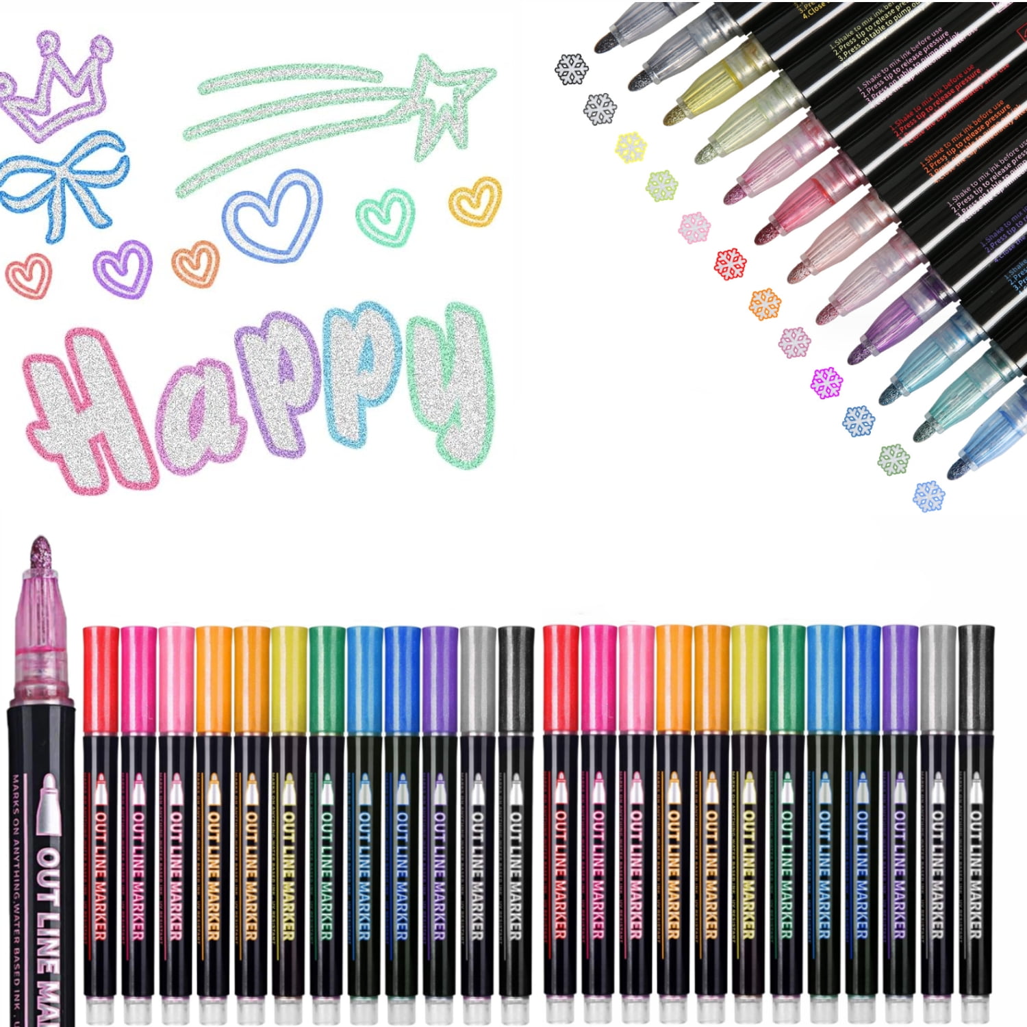 Scheam 36 Pcs Super Squiggles Shimmer Pens 12 Colors Silver Metallic ...