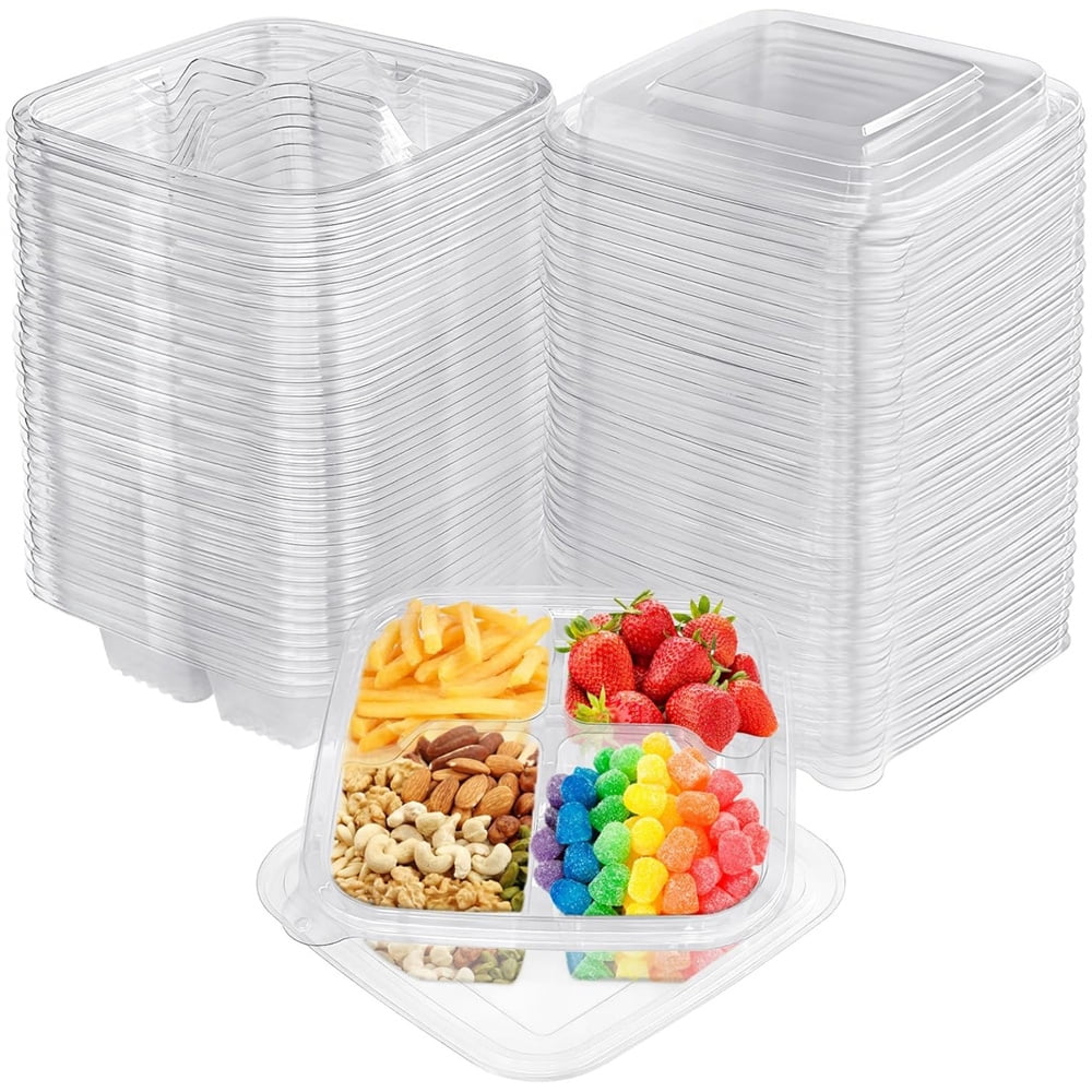 Scheam 4 Compartment Bento Boxes with Lids,Clear Plastic Snack ...