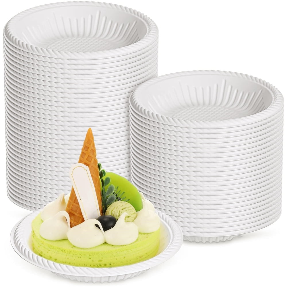 Scheam 4 Inch Round Dessert Paper Starch Plates,White Dessert Paper ...