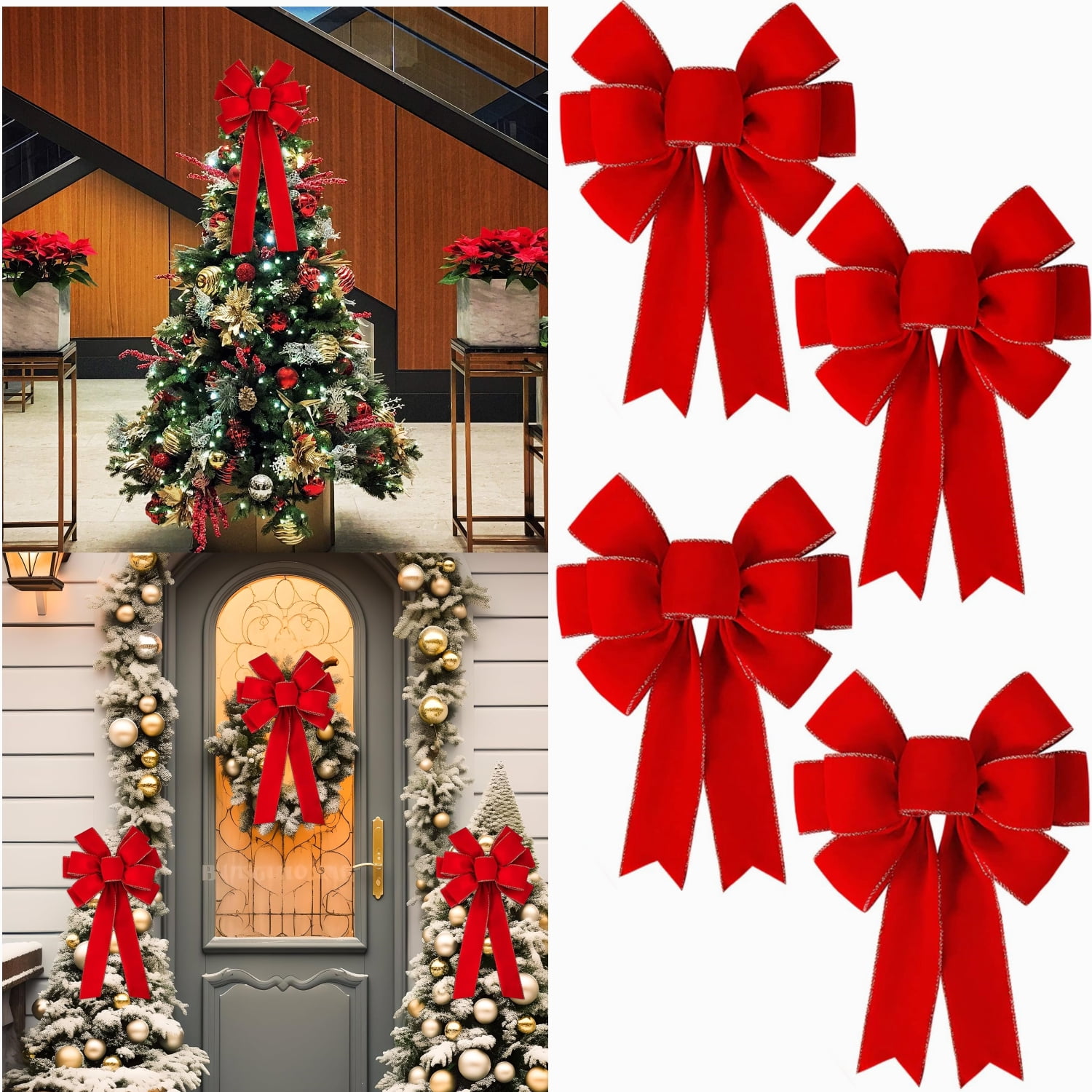 Scheam 4 Pack Red Christmas Bows Outdoor Decorations,8.27 x 16.14 inch ...