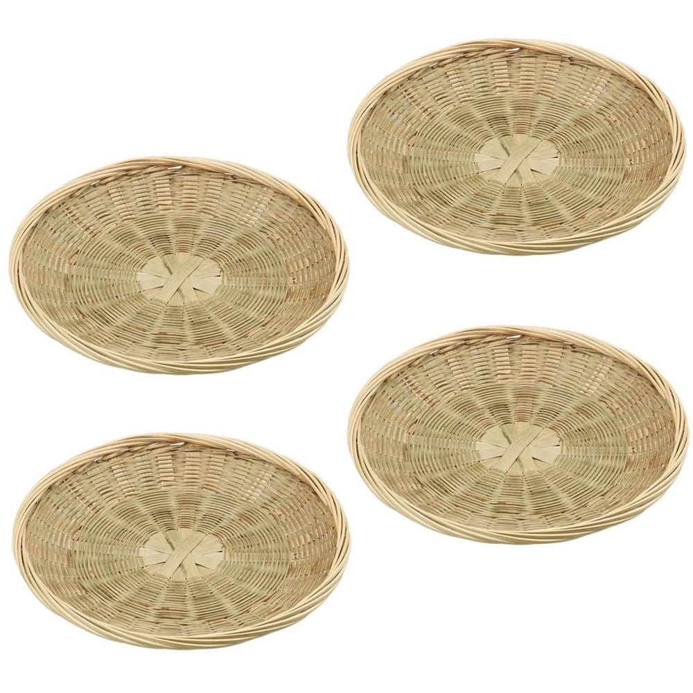 Scheam 4 Pcs Hand Weave Wicker Plate Holders,Natural Bamboo Fruit ...