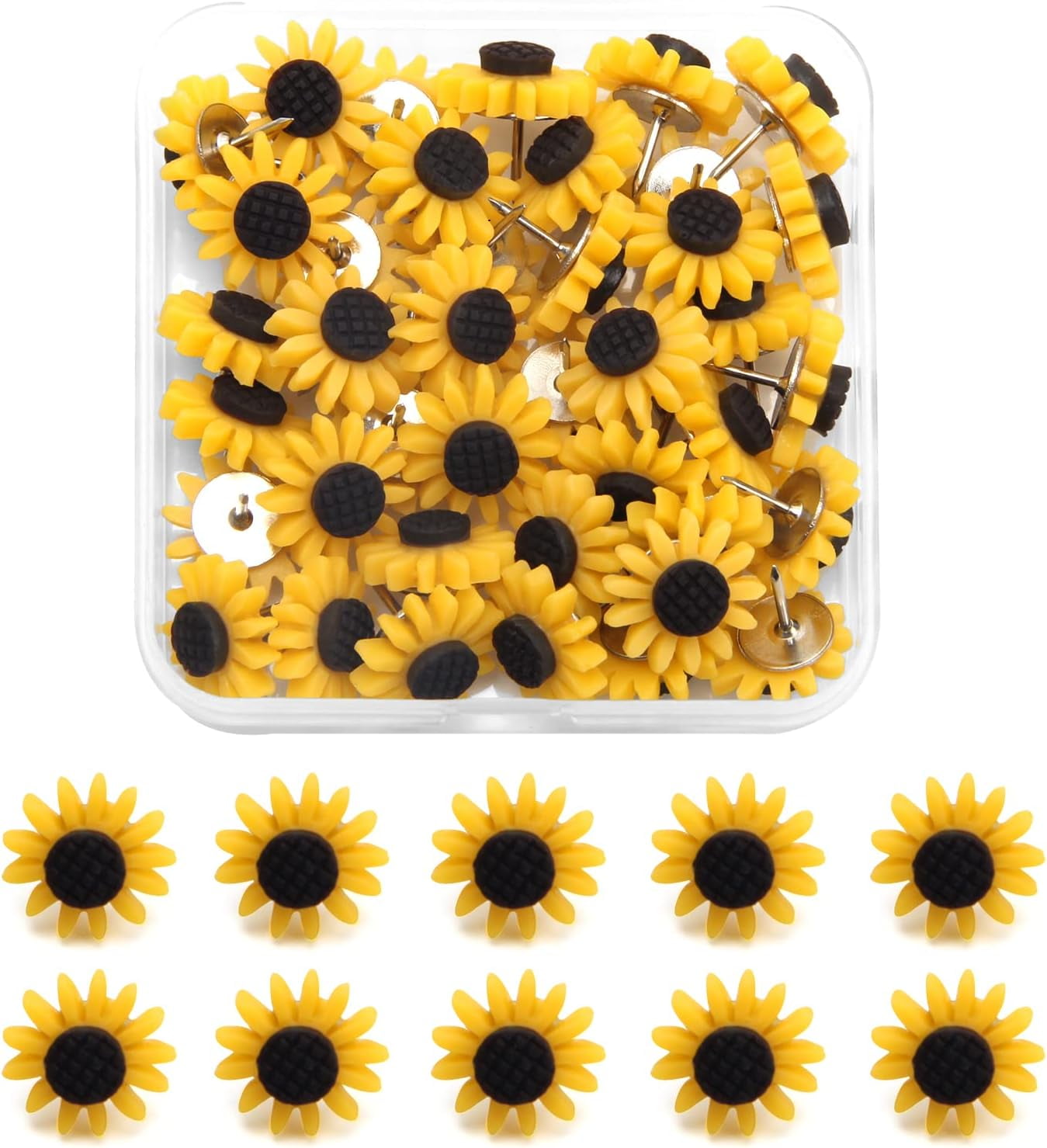 Scheam 40 Pcs Sunflower Push Pins,Cute Decorative Sunflowers Push Pins ...