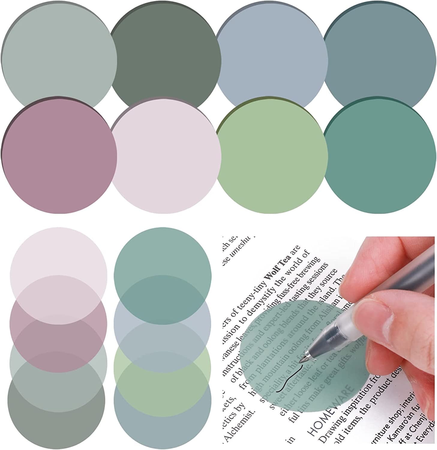 Scheam 400 Sheets Transparent Sticky Notes, Round Morandi Clear Sticky ...