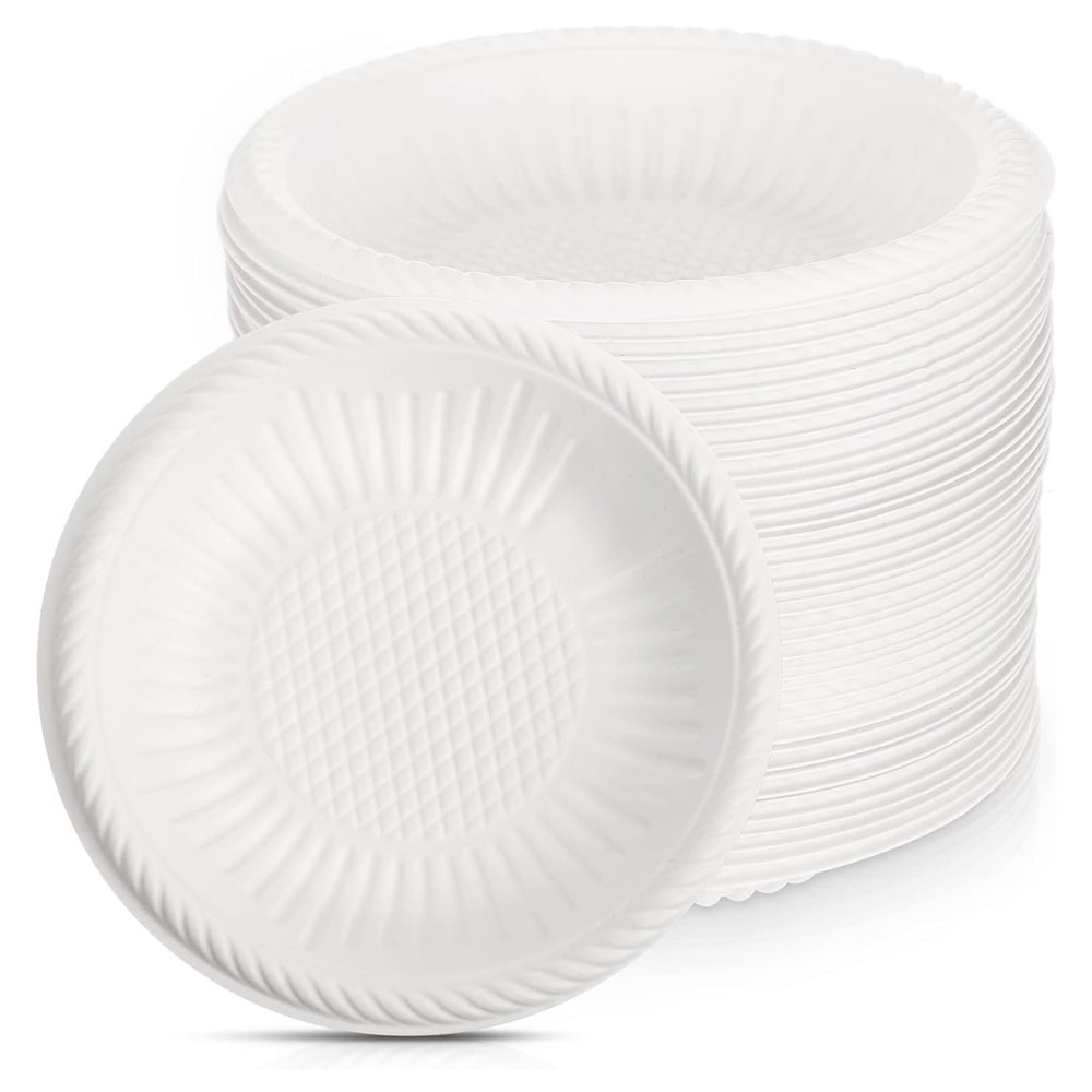 Scheam 50 Pcs White Paper Plates,Small Dessert Paper Starch Plates,4 ...