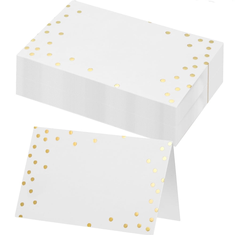 Scheam 50 Sheets Table Place Cards,White Gold Dots Tent Cards,Blank ...