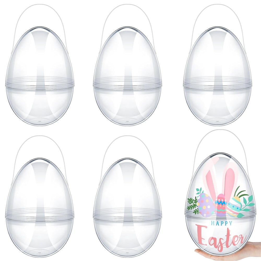 Scheam 6 Pcs Clear Easter Egg with Handles,Transparent Plastic Eggs ...