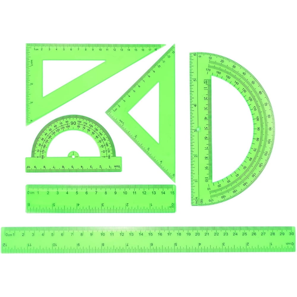 Scheam 6 Pcs Clear Green Ruler Math Set,Includes 180 Degree Protractor ...