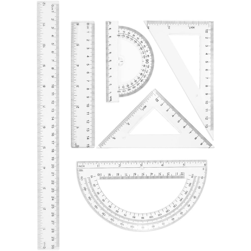 Scheam 6 Pcs Plastic Ruler Math Set,Includes 45 | 60 Degree Triangle ...