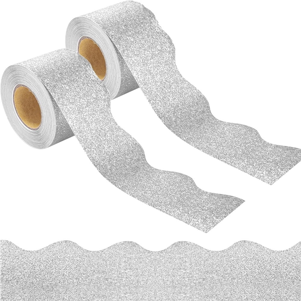 Scheam 65 Feet Glitter Scalloped Decorative Trims,Silver Bulletin Board ...