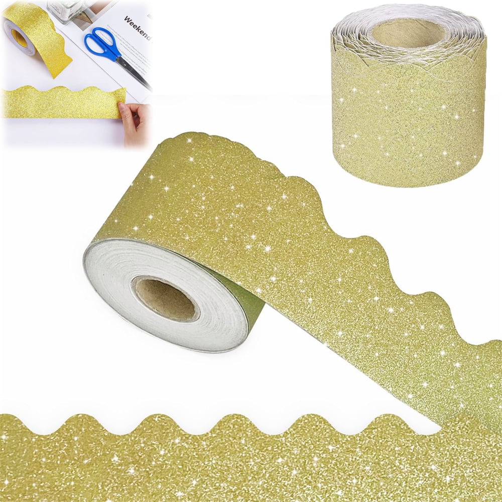 Scheam 65 Feet Gold Glitter Bulletin Board Borders,Decorative Trim ...