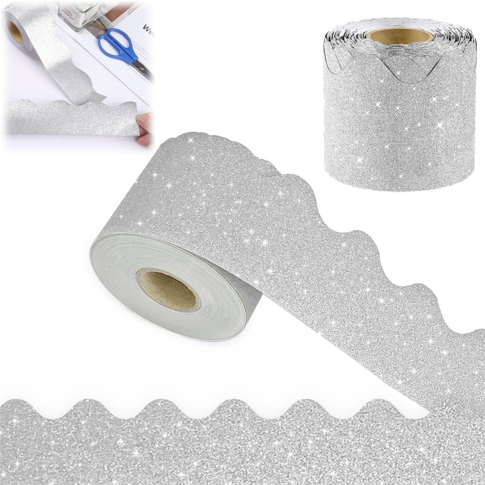 Scheam 65 Feet Silver Decorative Trim Poster Borders,Glitter Bulletin ...