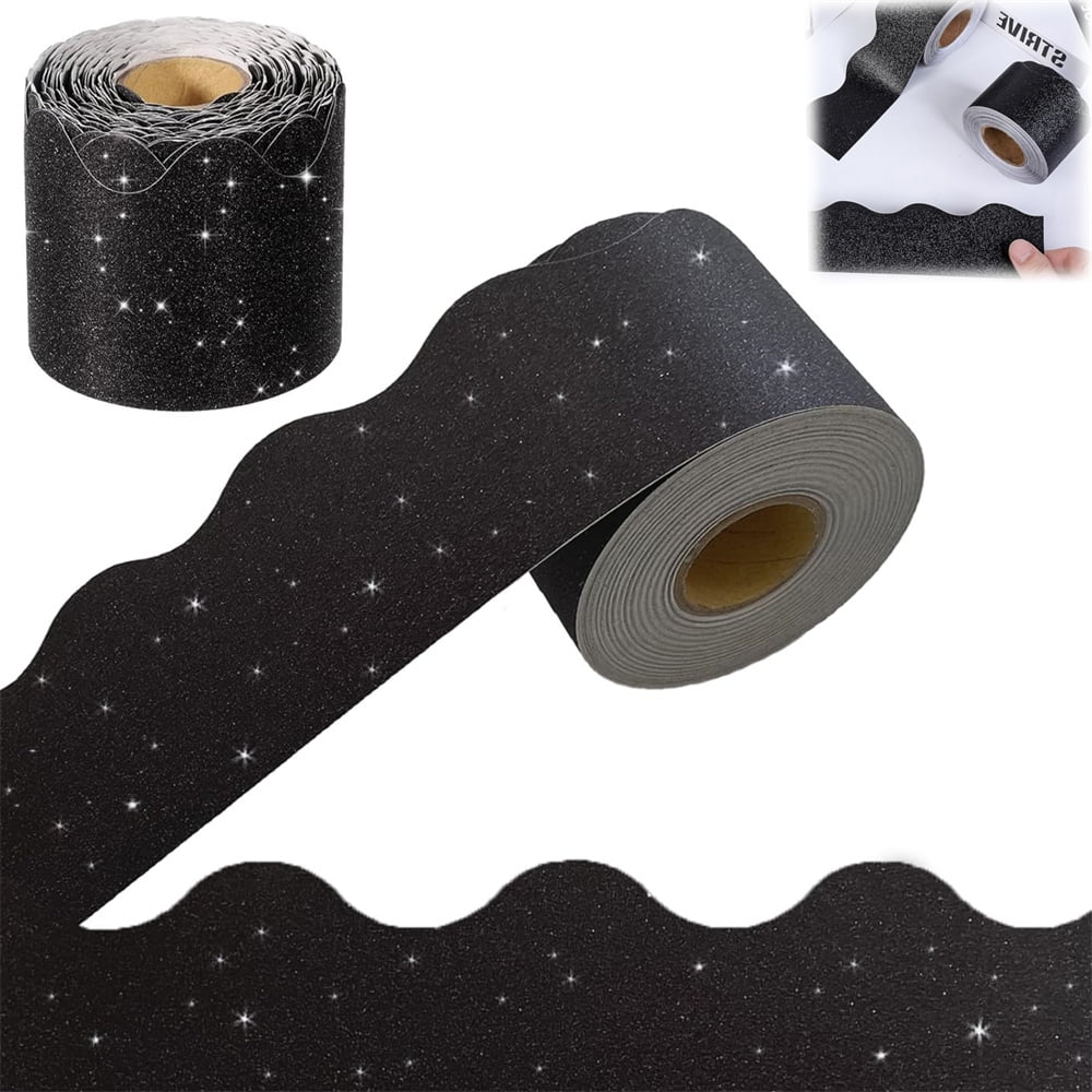 Scheam Black Scalloped Bulletin Board Border,Glitter Self-Adhesive Trim ...