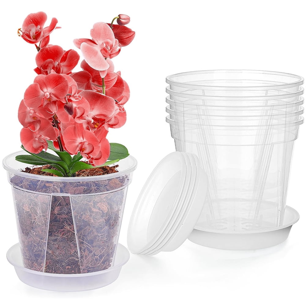 Scheam Clear Plastic Flower Plant Pot,Thicken Plastic Planter with ...