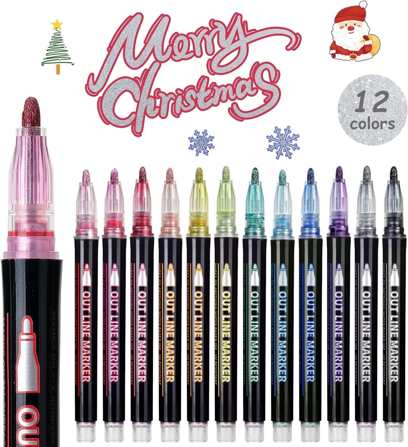 Scheam Double Line Outline Pens, 12 Colors Self-Outline Metallic ...