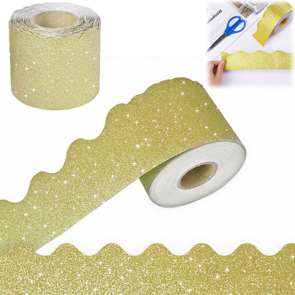 Scheam Gold Scalloped Bulletin Board Border,Glitter Self-Adhesive Trim ...